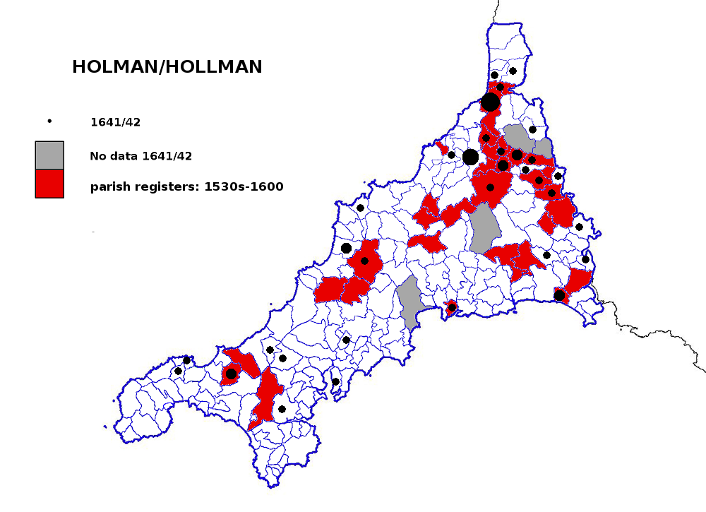 Maps for the surnames Allen and Holman – Cornish studies resources