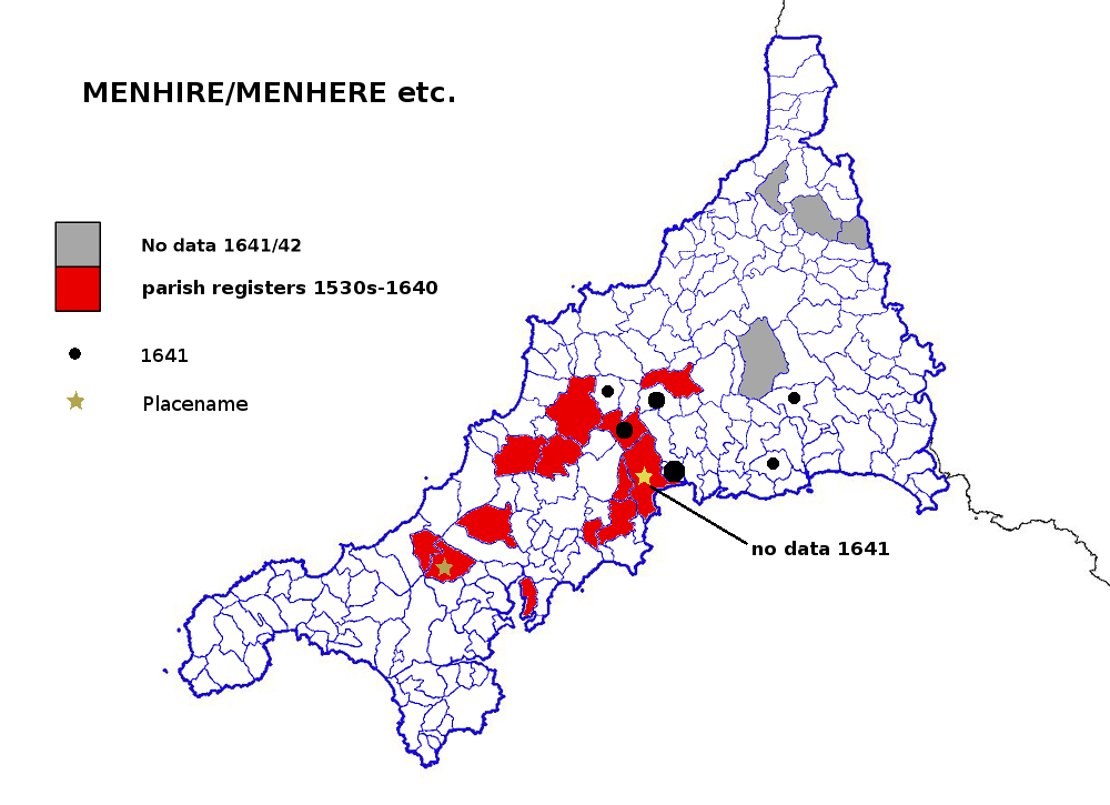 Maps for the surnames Menear and Uren – Cornish studies resources